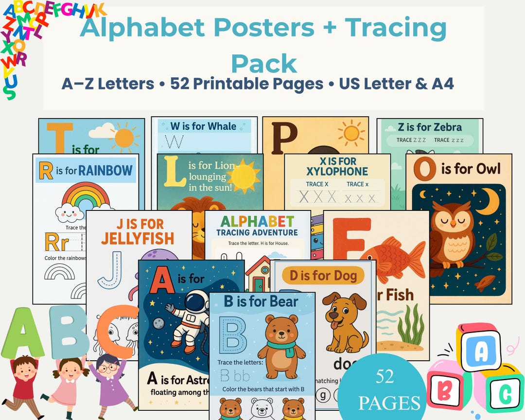 Alphabet Posters & Tracing Worksheets | A-Z Printable Bundle (PDF ...