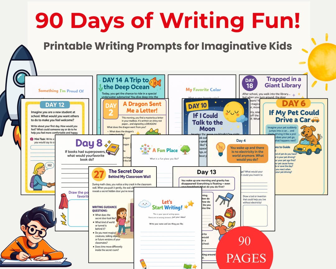 90 Writing Prompts for Kids: Imagination Journal Exercises (PDF ...