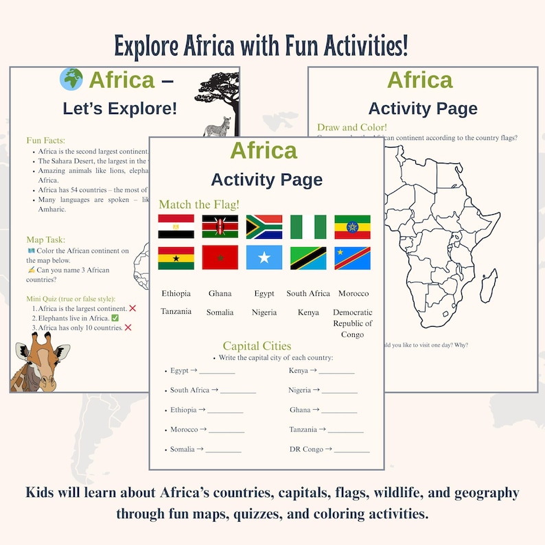 Geography Activity Pack: Kids' Maps, Continents, Oceans (printable PDF ...