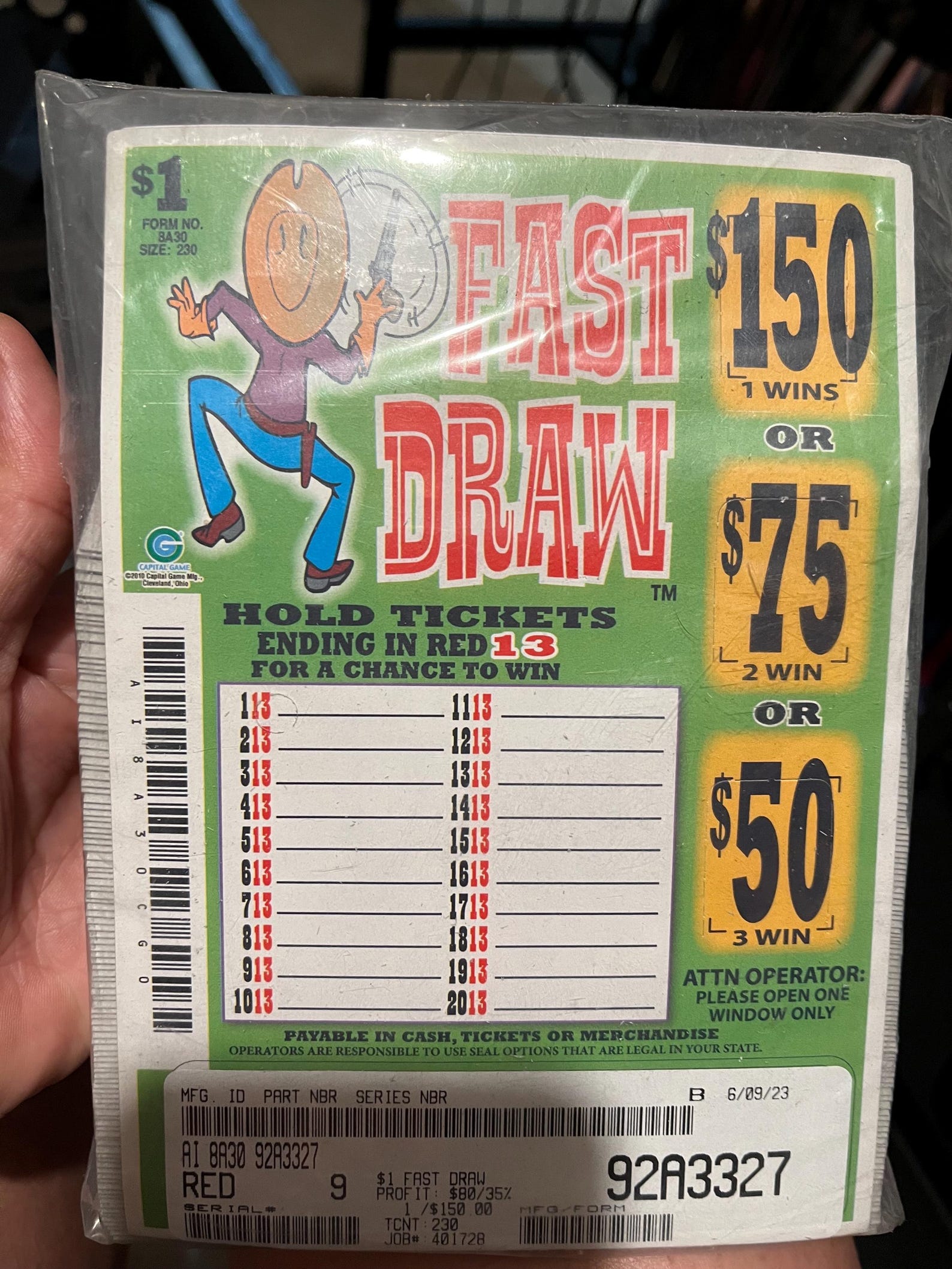 Fast Draw Pull Tab Ticket Amusement Purpose Only - Etsy