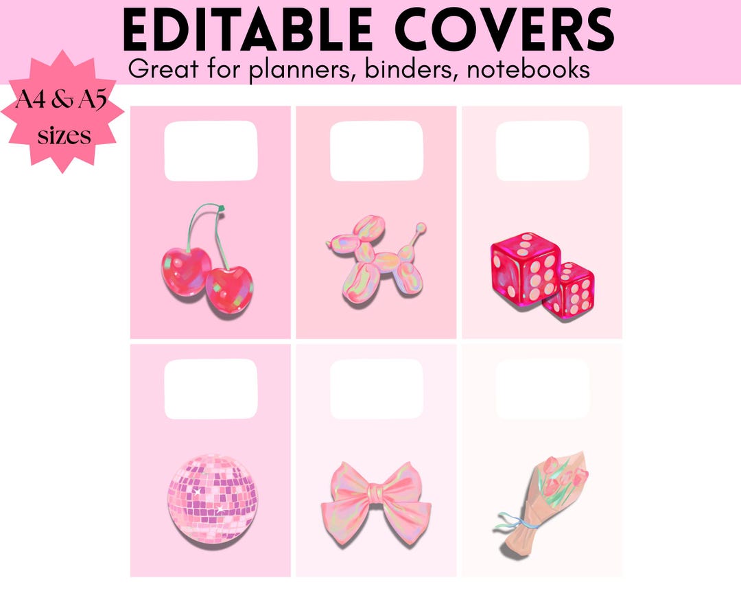Pretty Pastel Pink Coquette Aesthetic Editable Binder Covers | Planner ...