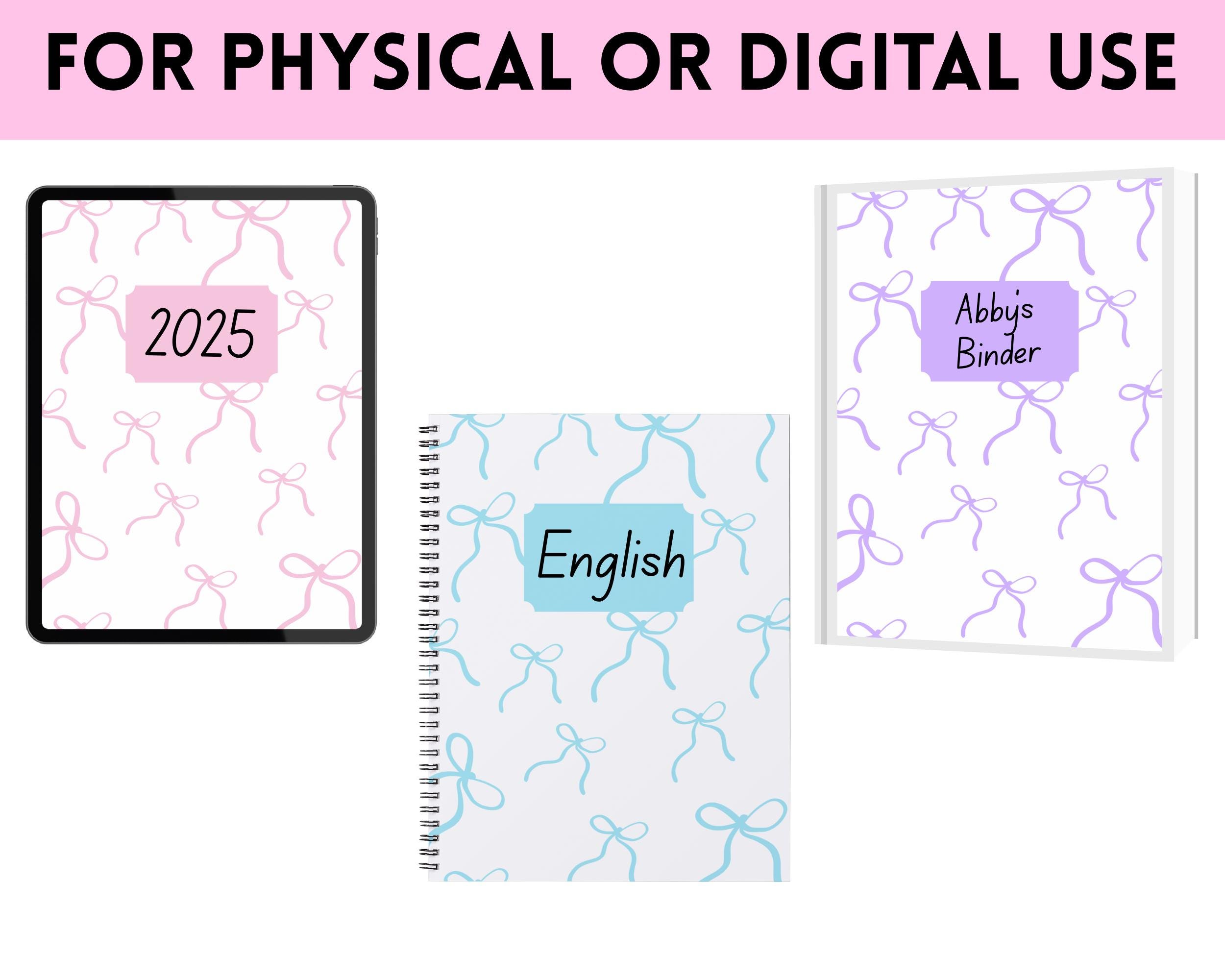 6 Rainbow Pastel Bow Binder and Planner Covers | Editable A4+A5 Digital ...