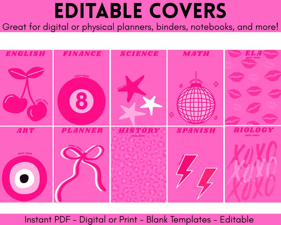Pink Preppy Binder Covers |editable Canva Templates|goodnotes and ...