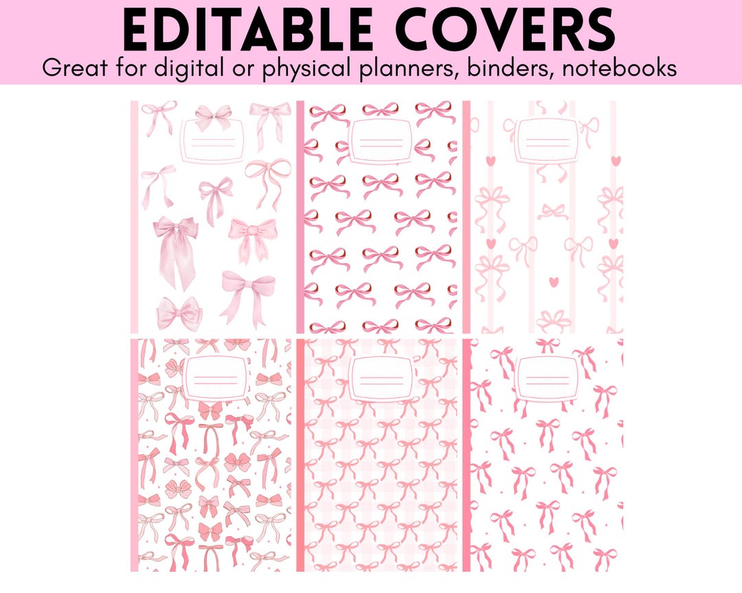 6 Pink Pastel Bow Binder and Planner Covers | Editable Digital Download ...