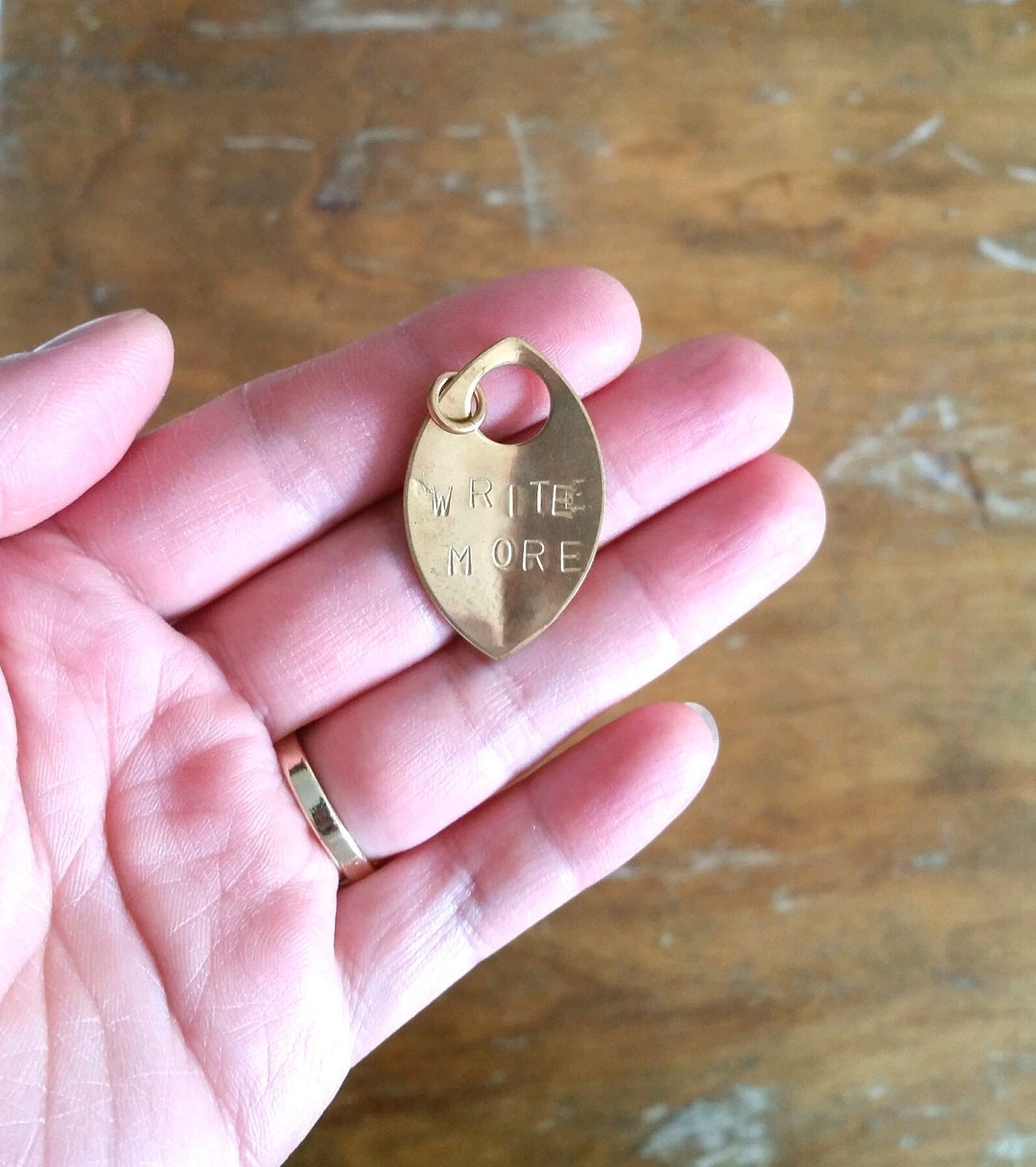 Writer's Gift Rustic Stamped Talisman Pendant - Write More - Brass or ...