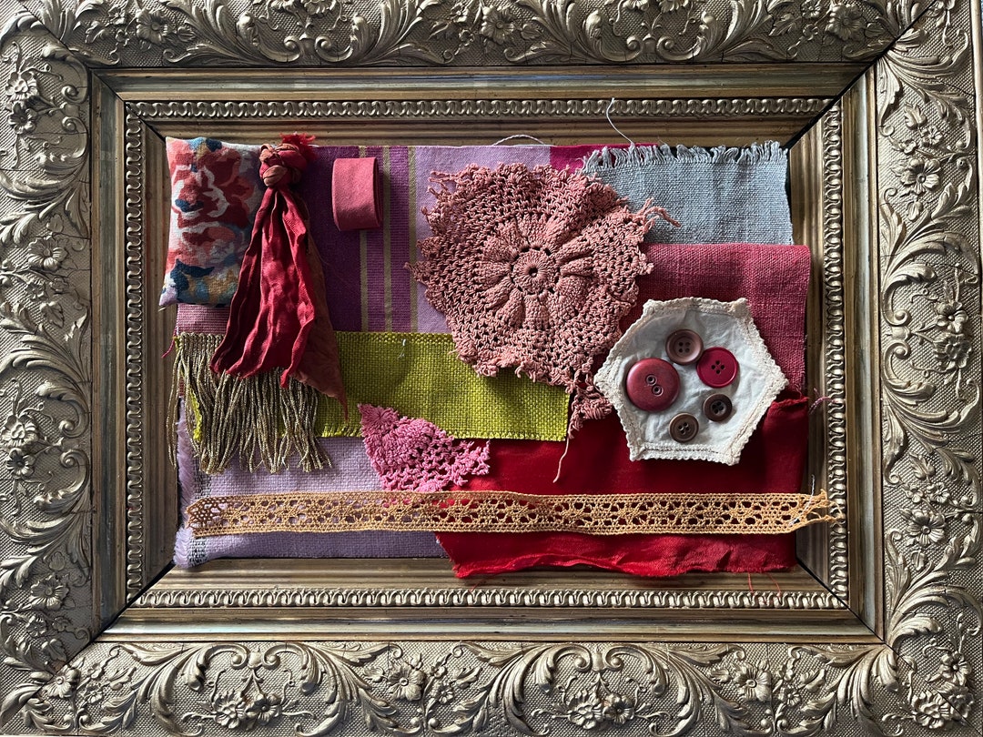 Fabric Scrap Bundle - Slow Stitch Bundle - Vintage Fabrics - Trims and ...