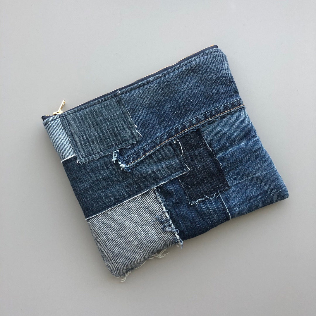 Blue Denim Pouch Repurposed Pouch Jeans Zipper Pouch Upcycled Denim ...