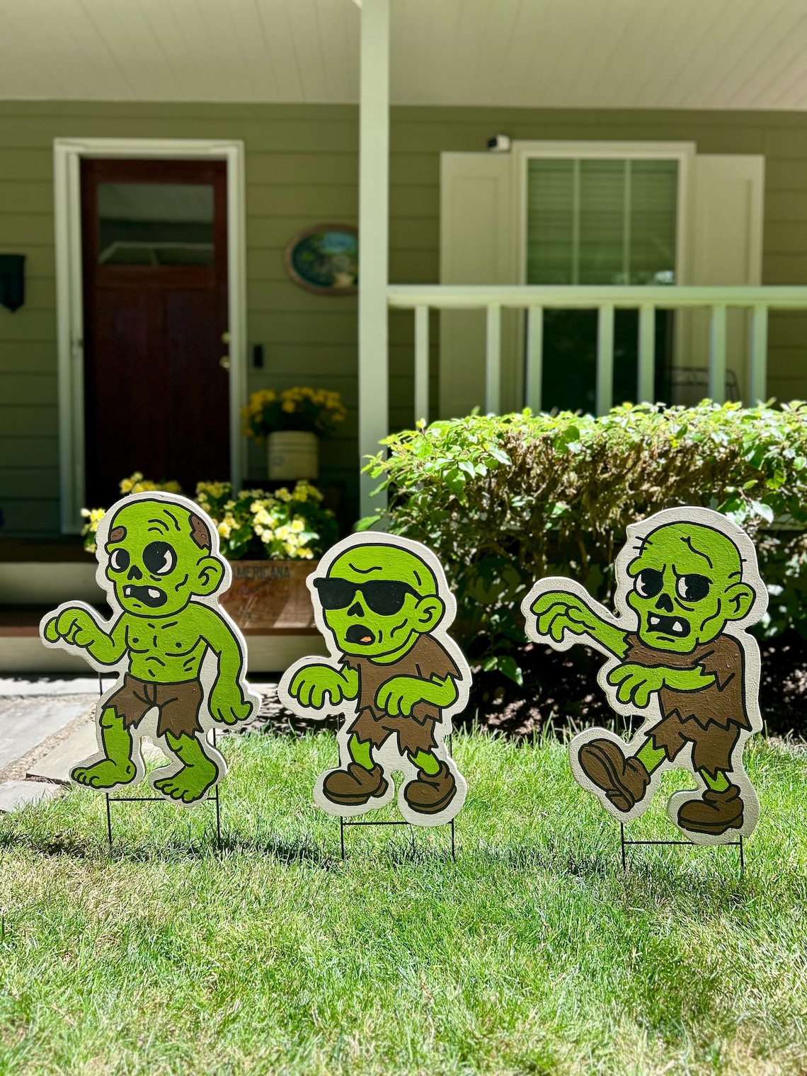 Retro Zombie Halloween Yard Stakes - Mid Century Undead Lawn Decor ...