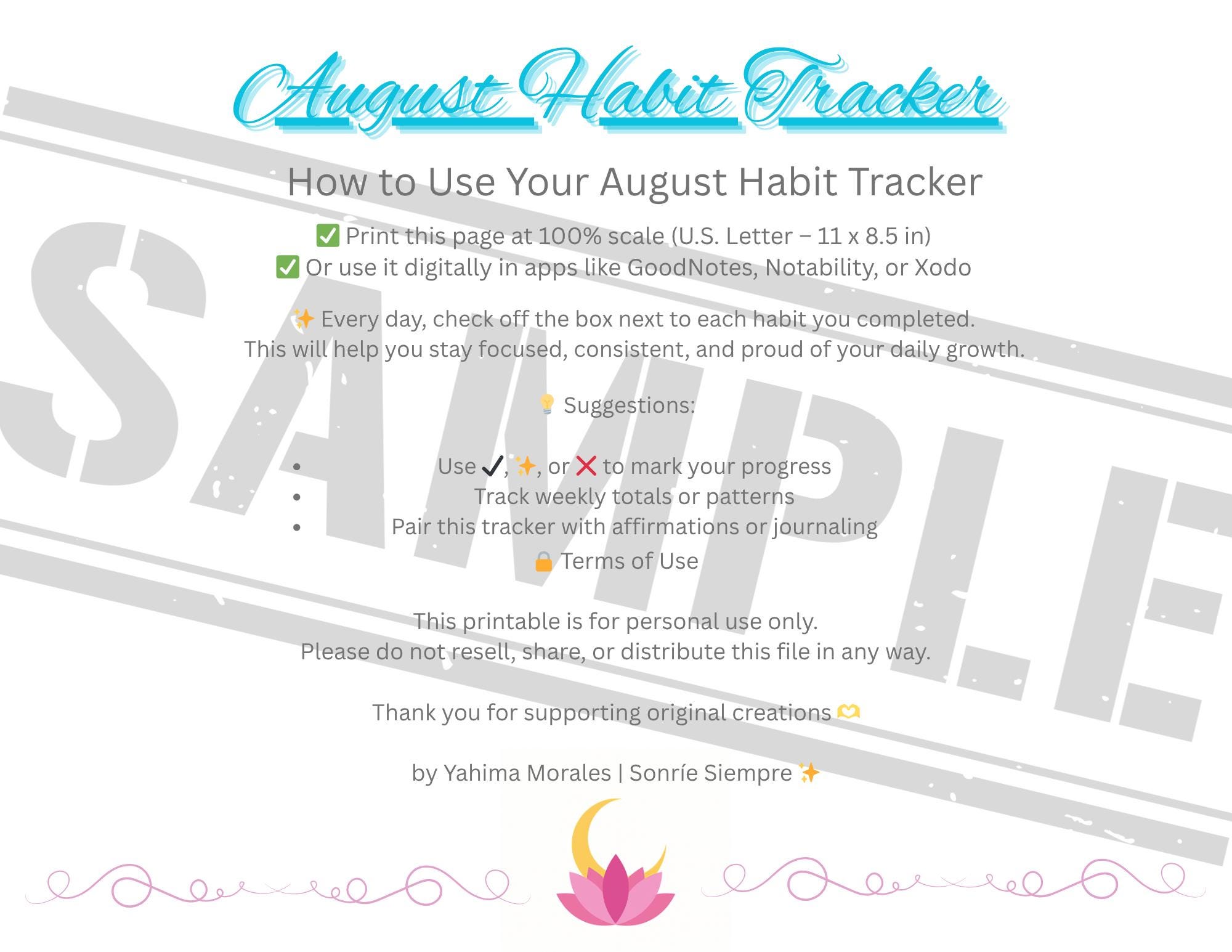 August Habit Tracker Printable | Daily Habit Tracker PDF | Wellness ...