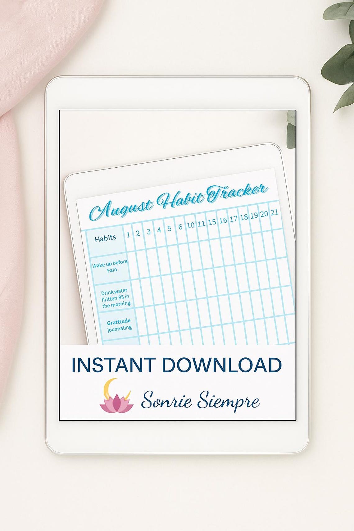 August Habit Tracker Printable | Daily Habit Tracker PDF | Wellness ...