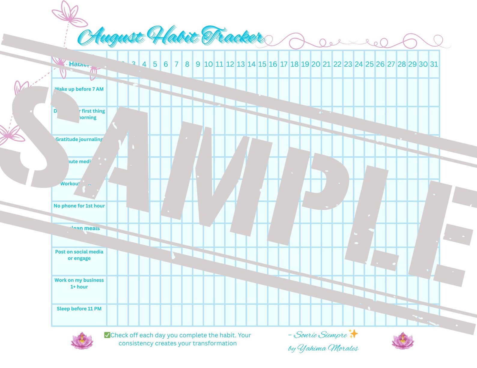 August Habit Tracker Printable | Daily Habit Tracker PDF | Wellness ...