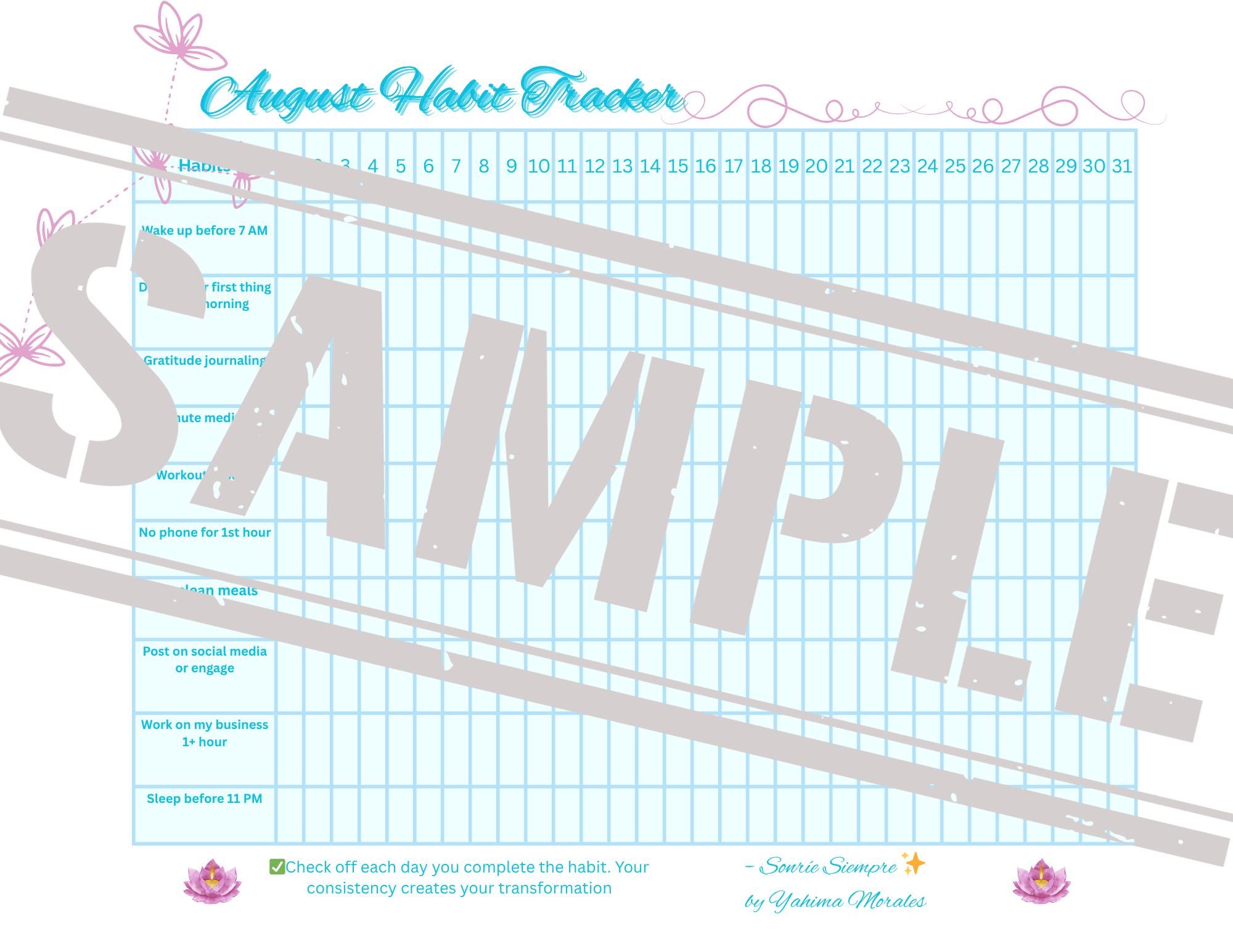 August Habit Tracker Printable | Daily Habit Tracker PDF | Wellness ...