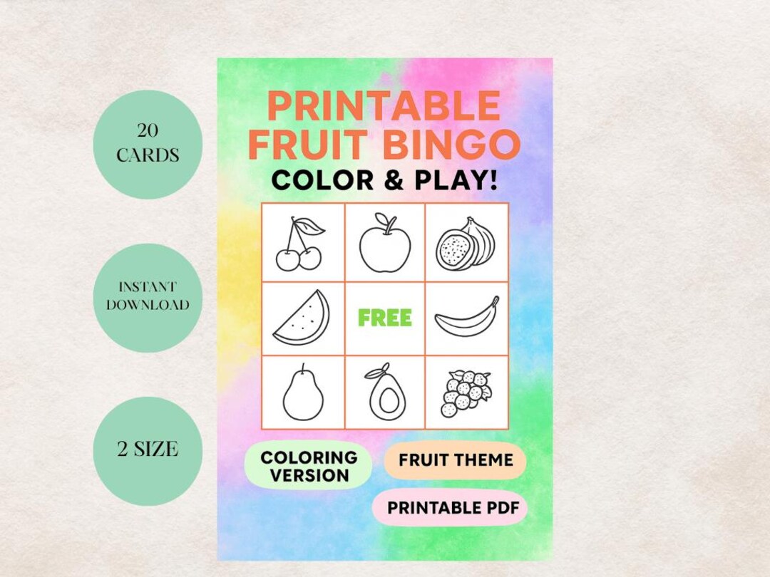 Printable Fruit Bingo for Kids – 3x3 Coloring Game | 20 Different Cards ...