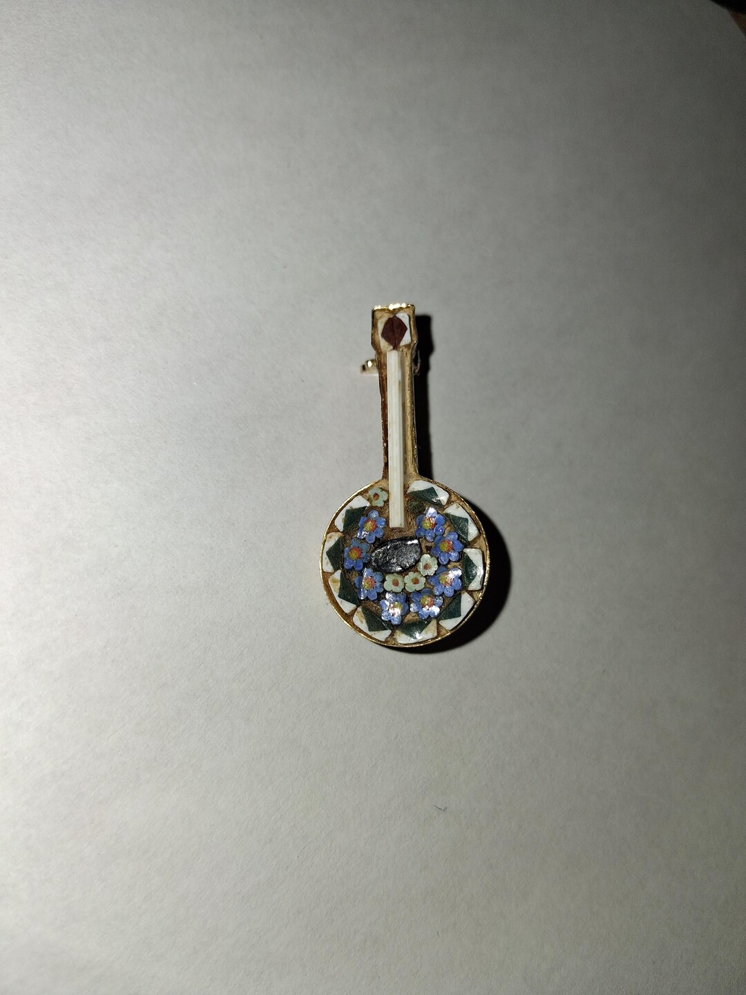 Vintage Italian Micro Mosaic Banjo Pin – Handmade Floral Tesserae ...