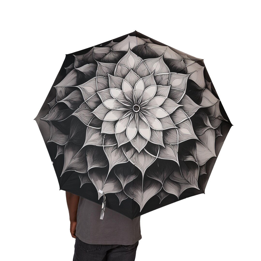 Mandala Art Umbrella: Black and White Geometric Floral Design - Etsy