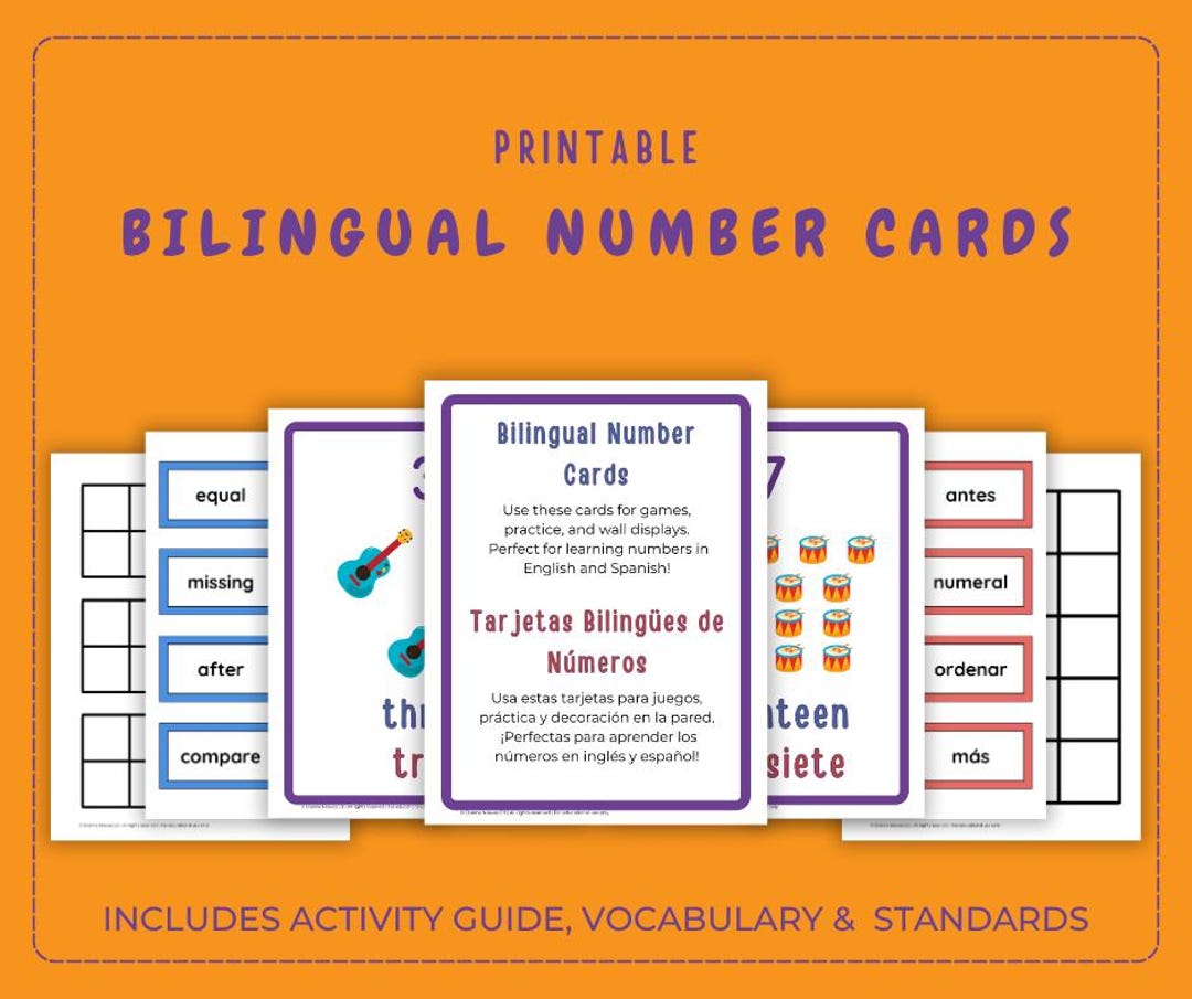 Bilingual Number Cards (0–20) – English & Spanish | Printable PDF ...