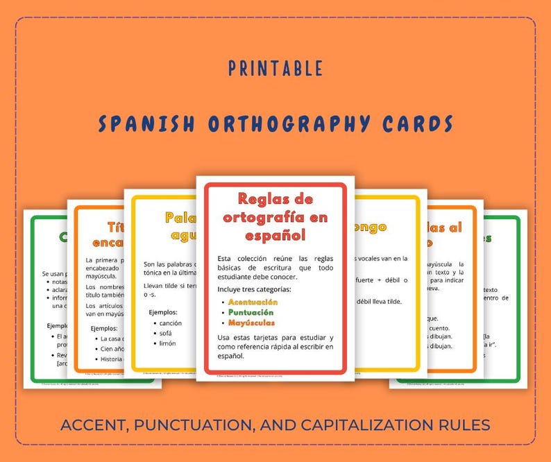 33 Tarjetas (5.5x7.12in) De Ortografía Español - Pequeñas / 33 Spanish ...