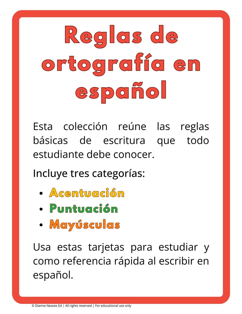 33 Tarjetas (8.5X11) Ortografía Español - Grandes / Spanish Orthography ...