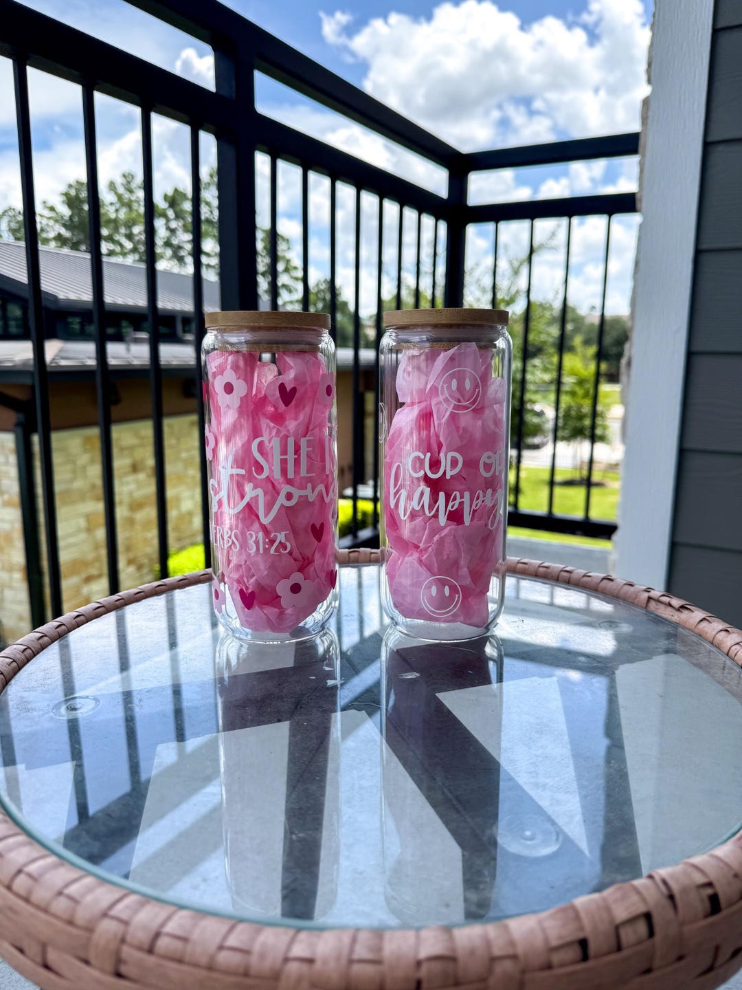Custom Glass Cup With Bamboo Lid & Straw – Personalized Iced Coffee ...
