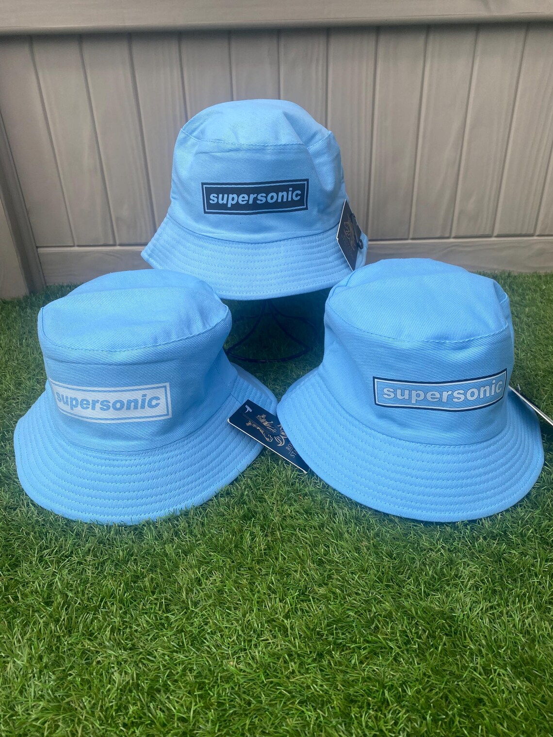 Supersonic Sky Blue Bucket Hats With Various Colour Logos - Etsy