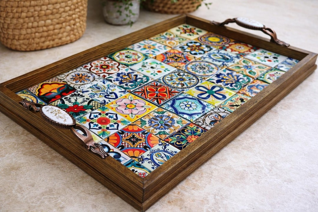 Handmade Colorful Ceramic Tile Serving Tray, Mediterranean Mosaic, Boho ...