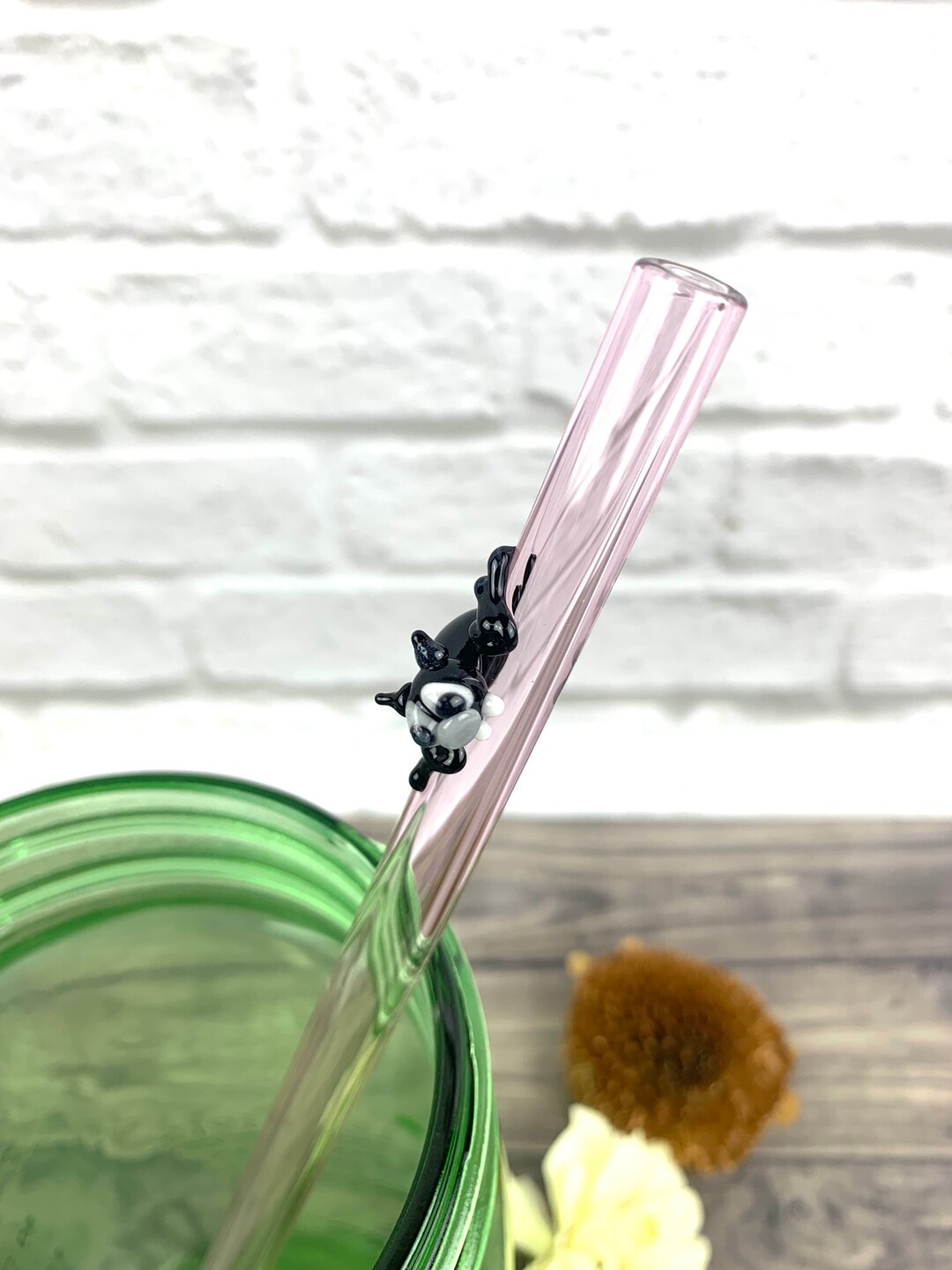 Tiny Bat Halloween on A Bent Pink Glass Straw 10 Inches Long Free ...