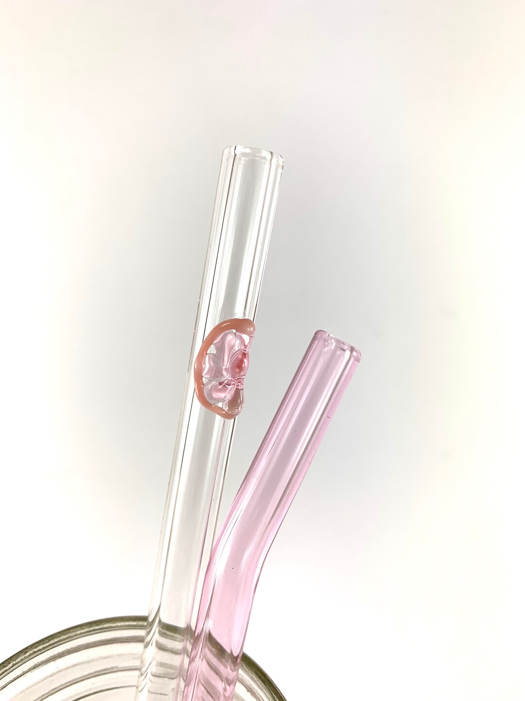 Glass Straw Set Pink Grapefruit Slice on a Clear Straight Straw and a ...
