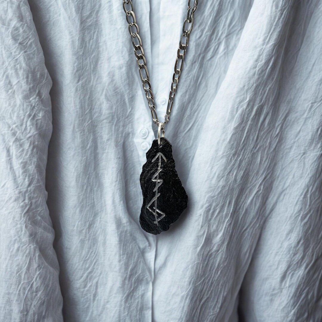 Runic Alignment Necklace - Black Marine Pebble - Tiwaz, Sowilo, Jera ...