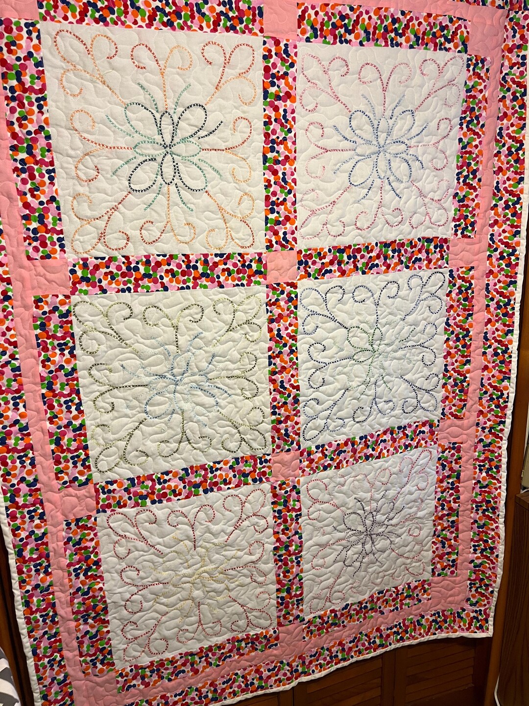 Extra Large Crib or Lap Quilt-hand Embroidered, Pink, Multi-colored - Etsy