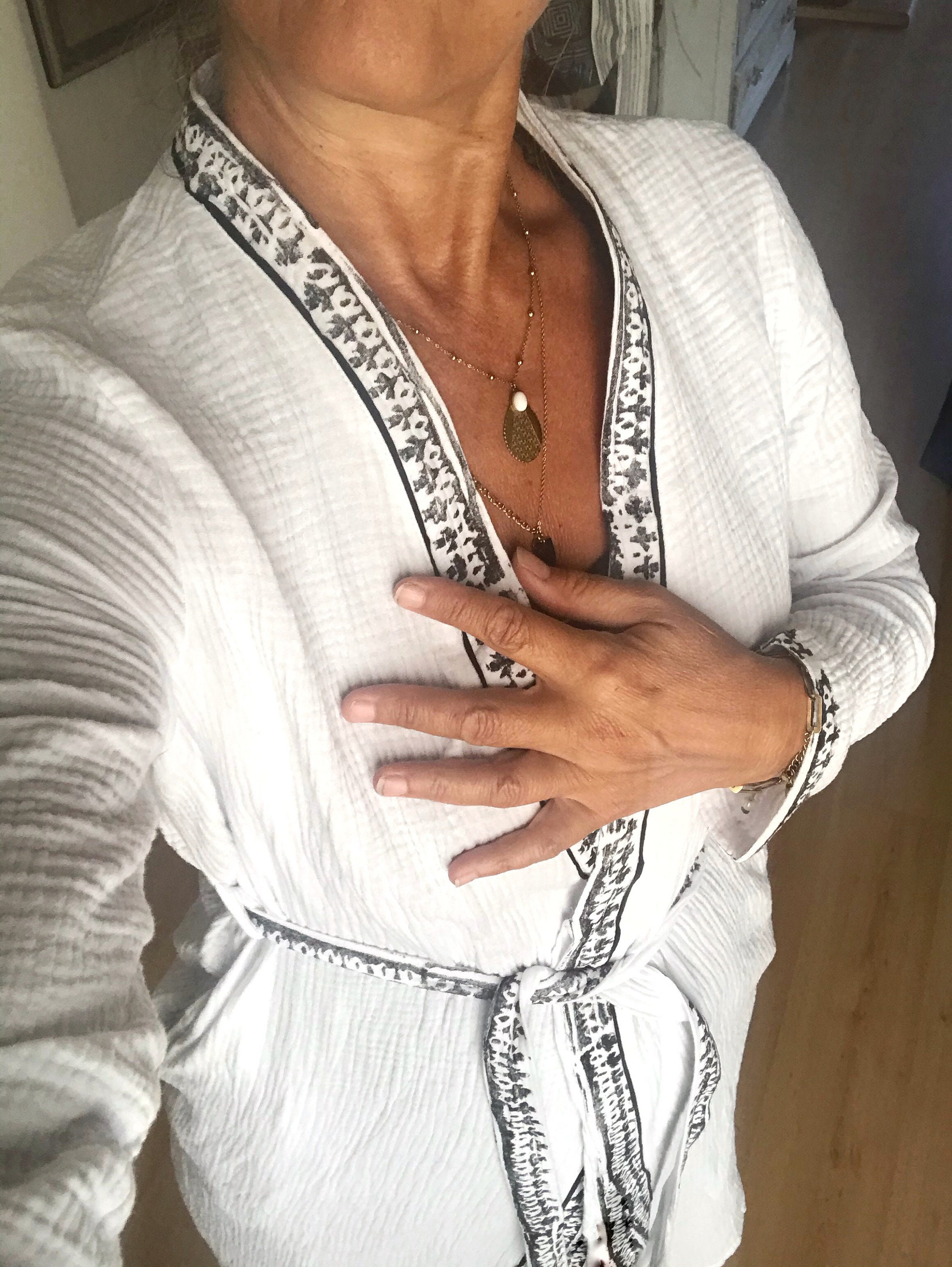 White Gauze Cotton Bath Robe, Boheme Chic Muslin Bath Robe, Soft Muslin ...