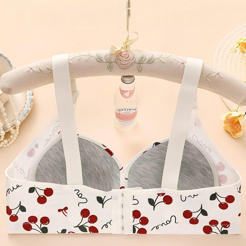 Cherry Print Wireless Bra: Support & Side Smoothing With Adjustable ...