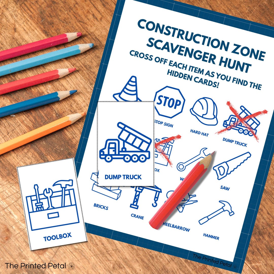 Construction Scavenger Hunt Game for Kids | Printable Party Activity ...