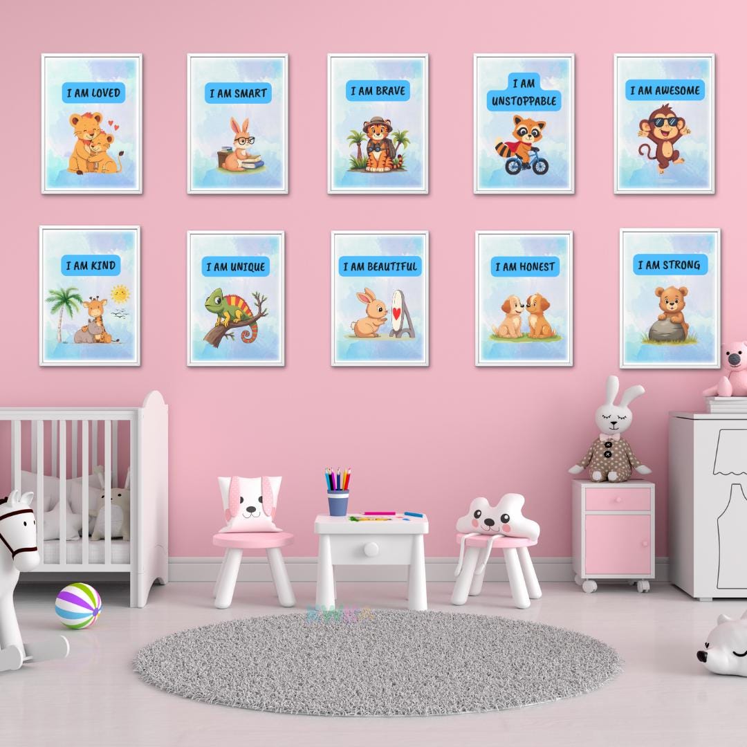 Affirmation Poster Set – Watercolor Animal Prints, Nursery Wall Art ...