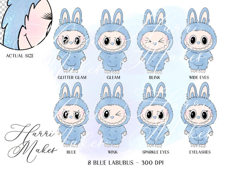 Labubu Clipart, BLUE Labubus, Glam Labubu, Transparent File, PNG ...