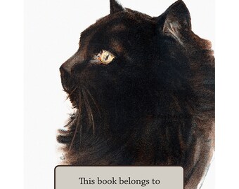 Cat Bookplate Stickers. Black Cat Says "ex Libris." Blank or ...