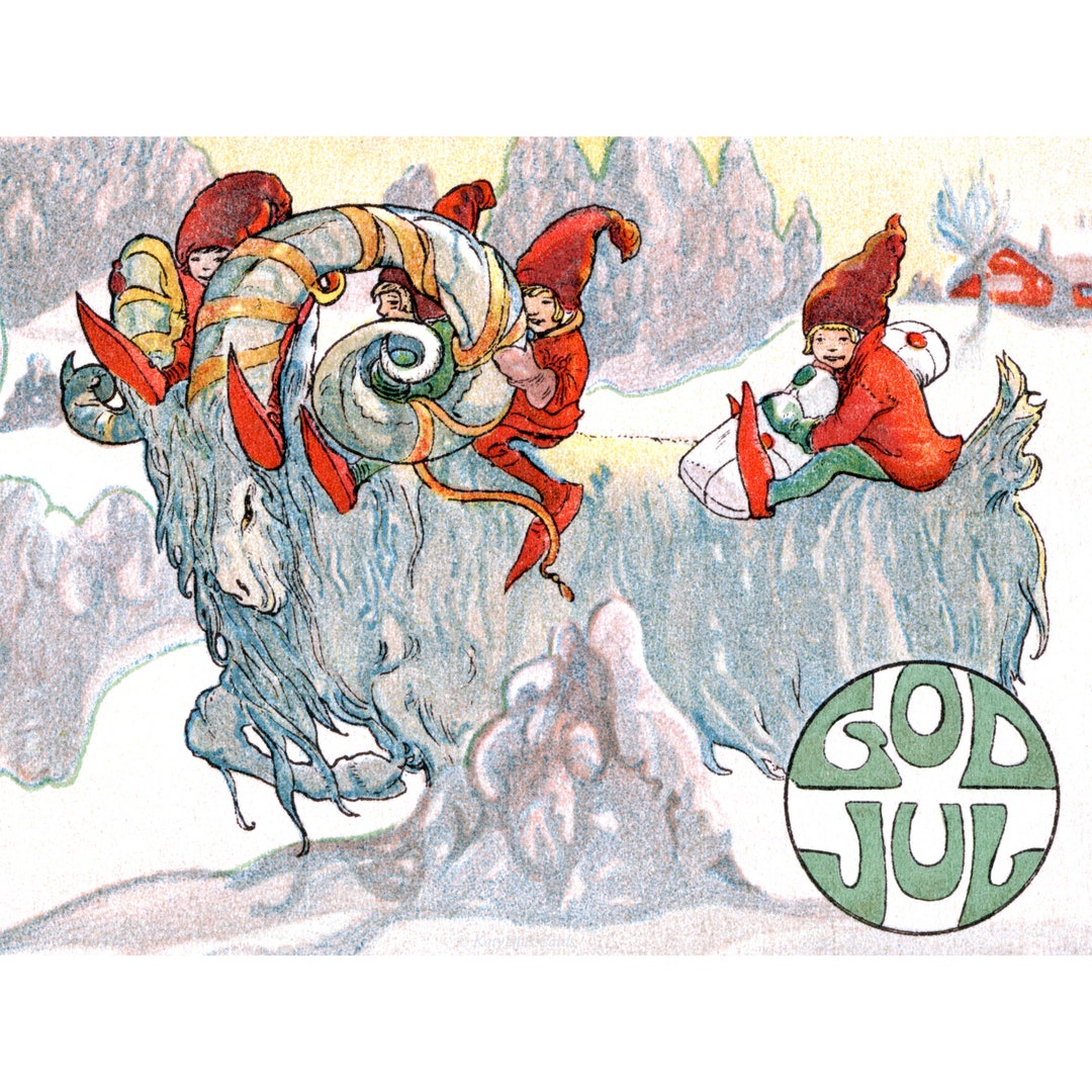 Christmas Card - Yule Goat and Tomten - God Jul Elves - Aina Stenberg ...