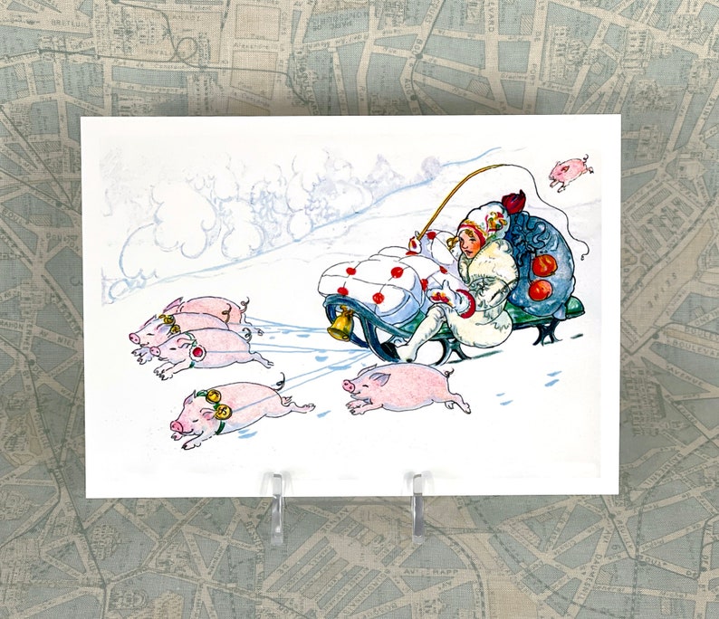 Christmas Print Girl Drives Pig Sled Aina Stenberg Image - Etsy