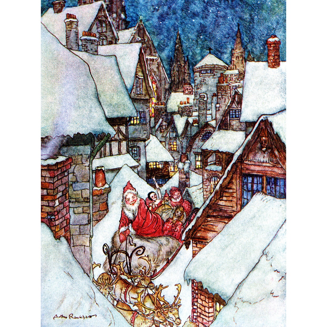 Christmas Card - Santa Claus in Sleigh From the Night Before Christmas ...