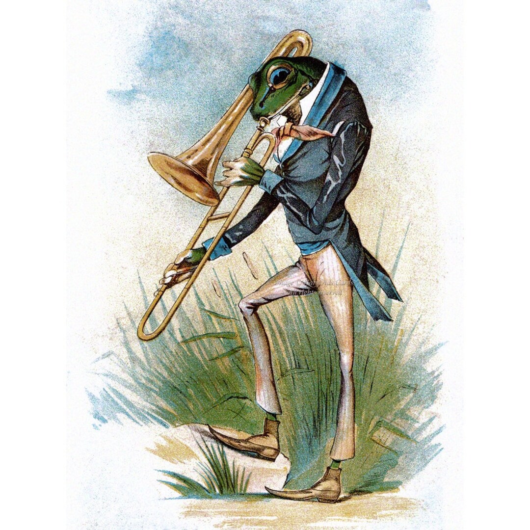 Frog Card - Bullfrog With a Trombone - Victorian Gentleman Frog ...