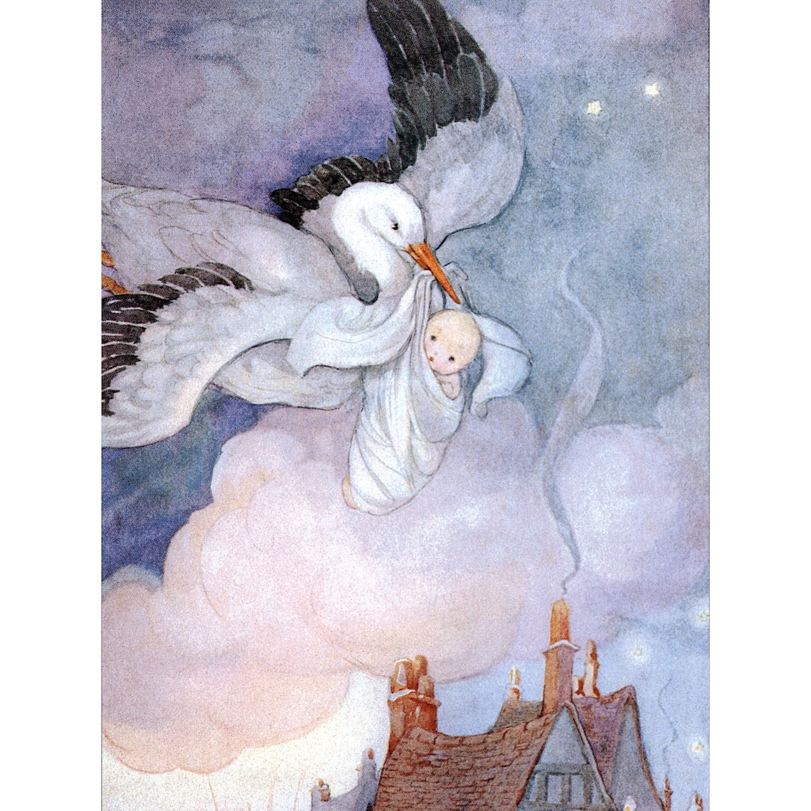 Stork and Baby Greeting Card Birth Announcement Repro Anne - Etsy