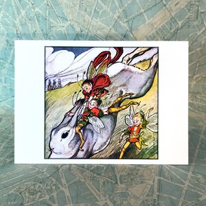 Fairy Card - Fairies Ride Bunny Rabbit - Fantasy Notecard - Etsy