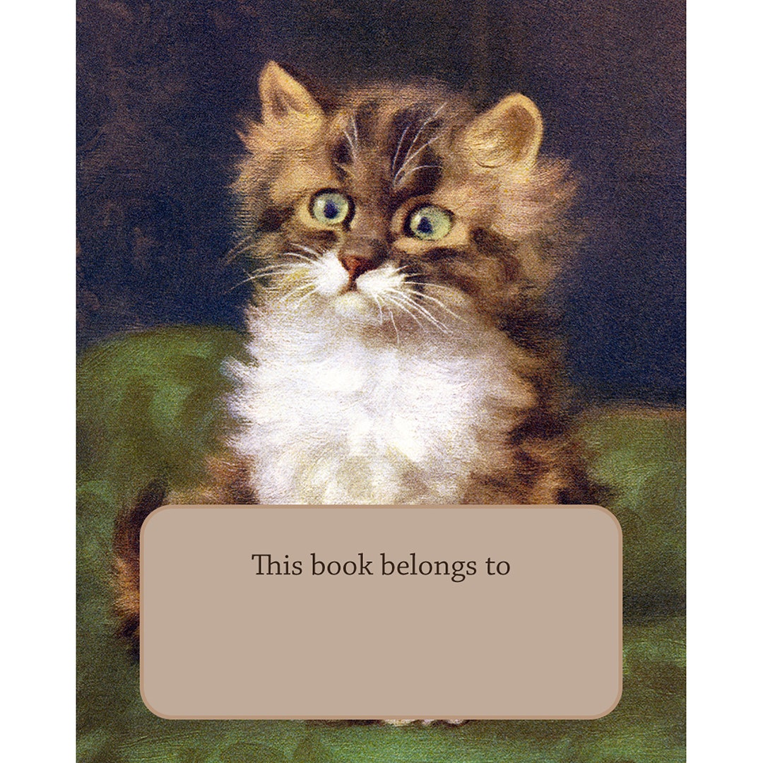 Cat Bookplates - - Acid-free or Self-stick - Brown and White Tabby ...
