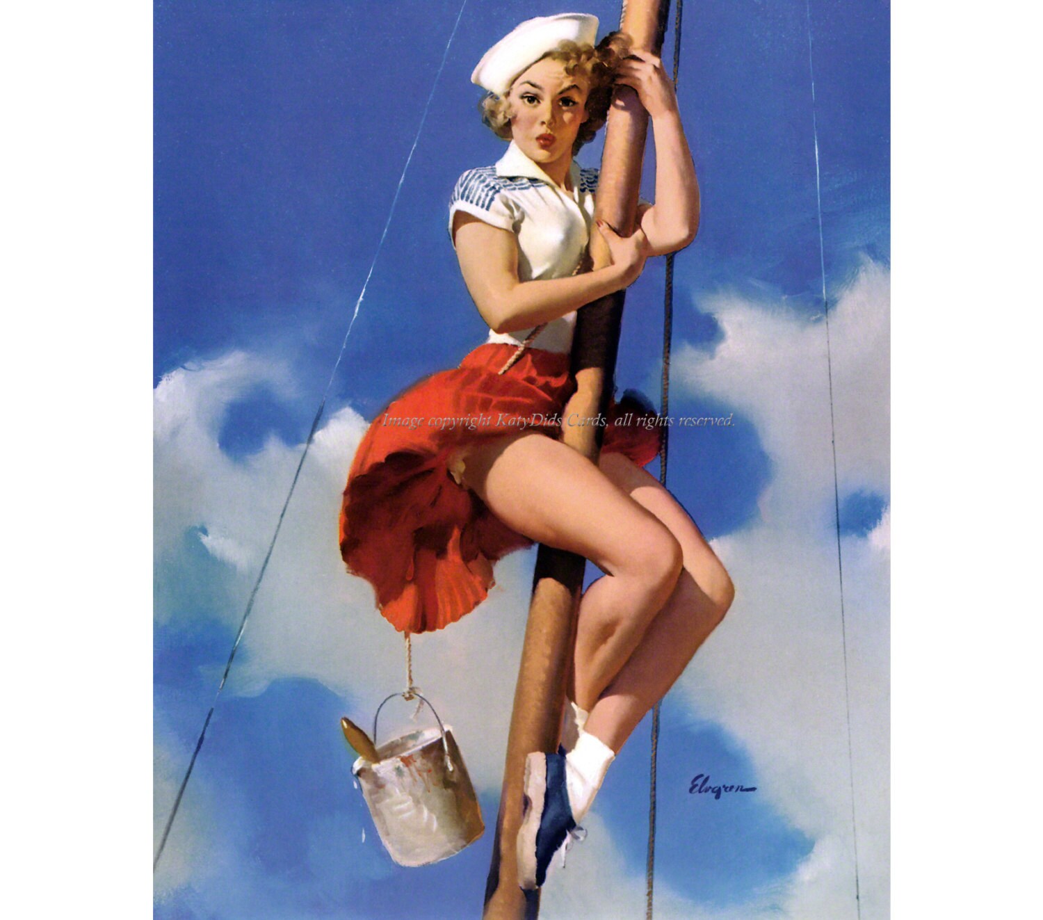 Antiquitäten And Kunst 1940s Pin Up Girl Sailing Day Picture Poster Print Vintage Art Pin Up En6098069