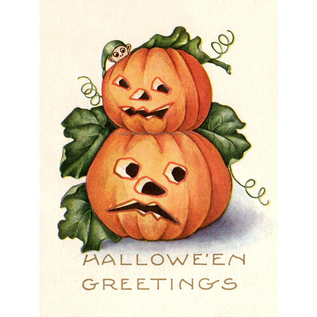 Halloween Card - Elf With Jack O'lantern Pumpkins - Holiday Wall Art ...