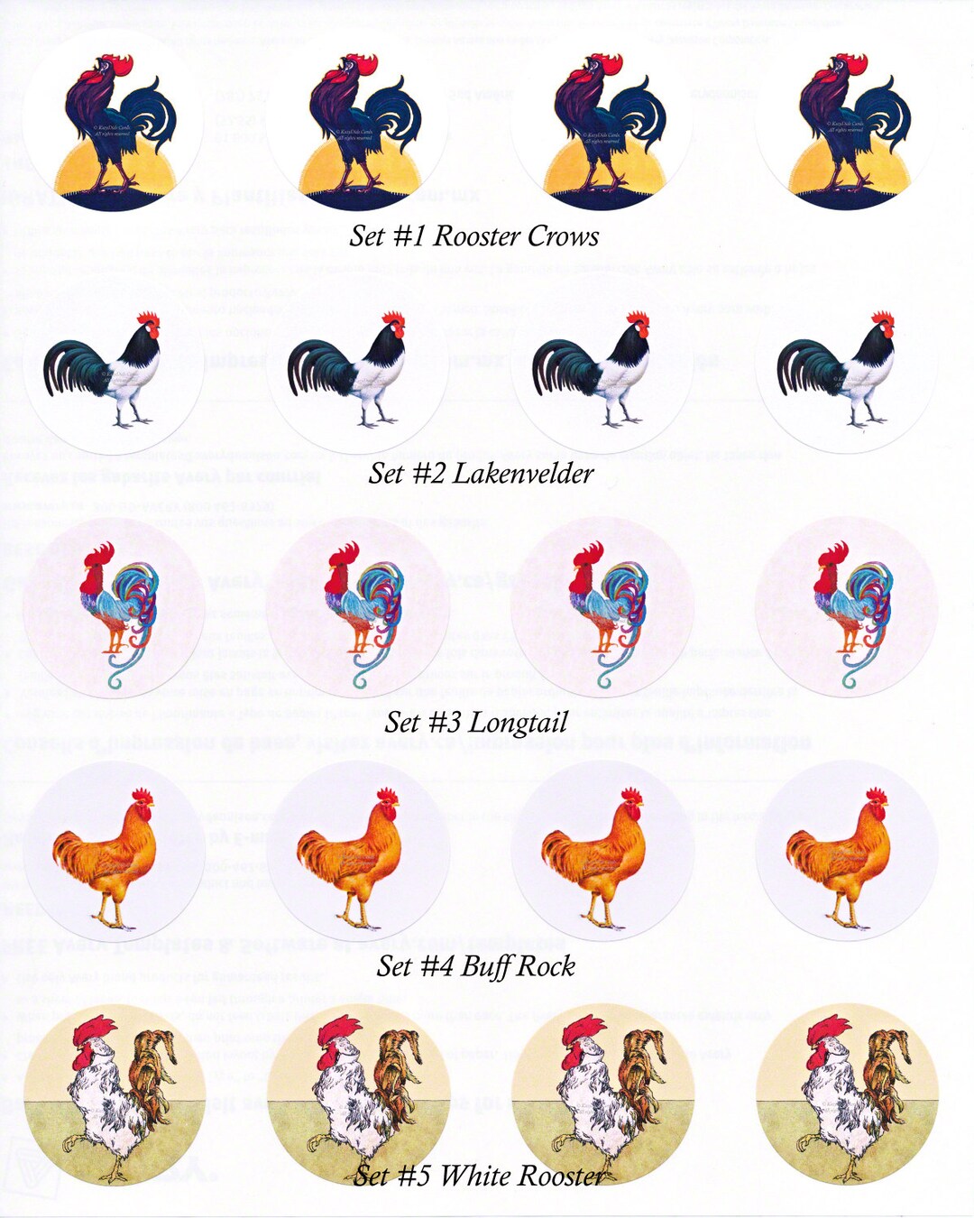 Rooster Stickers 2 - Envelope Seals - Chicken Stickers - Set of 8 Indv ...