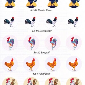 Rooster Stickers 2 - Envelope Seals - Chicken Stickers - Set of 8 Indv ...