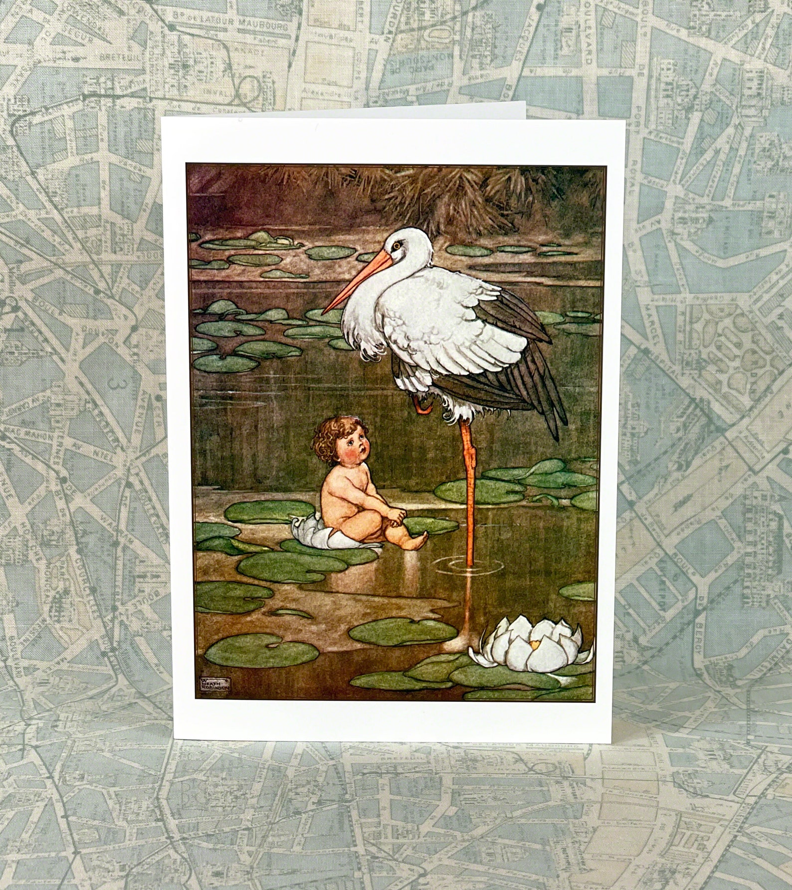 Stork and Baby Greeting Card Birth Announcement W. Heath | Etsy