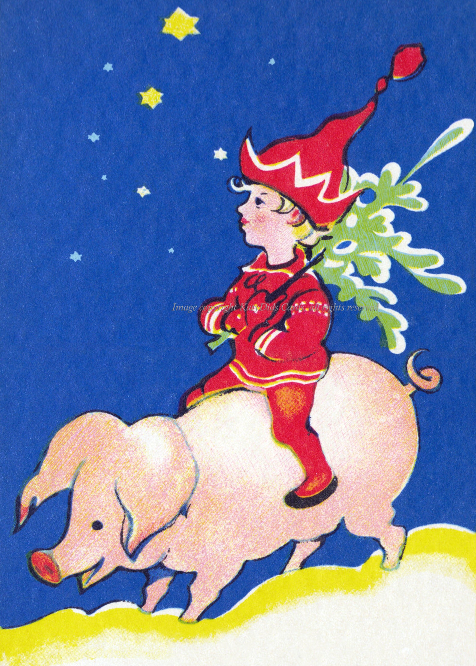 Christmas Pig Magnet Elf Rides a Pig w Christmas Tree | Etsy