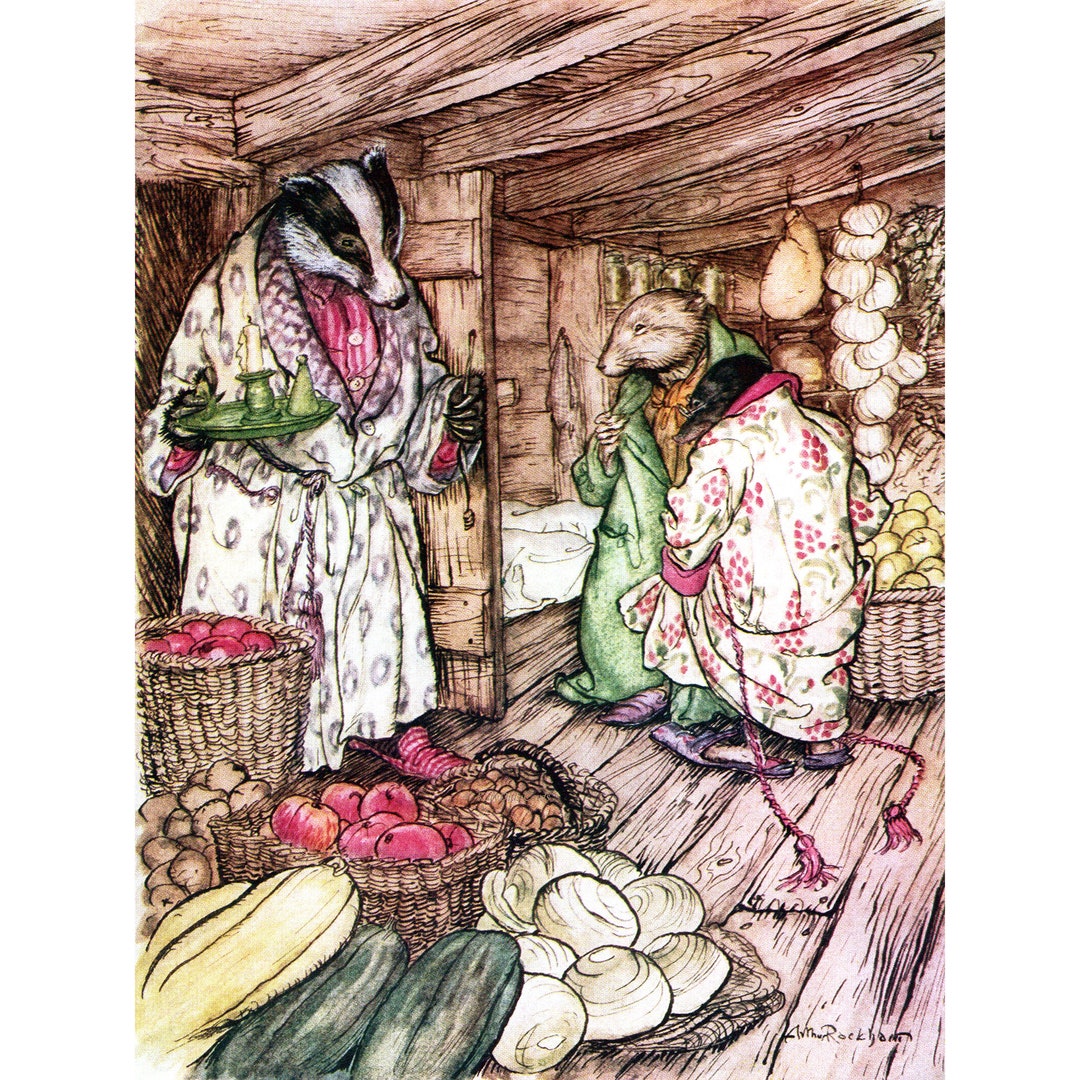 Wind in the Willows Card - Badger Mole and Rat - Repro Arthur Rackham ...