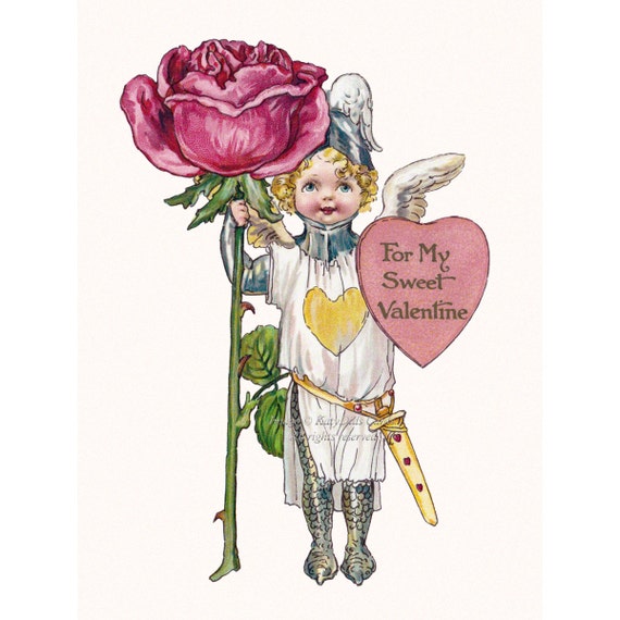 Valentines Day Card the Knight of the Rose Vintage Style | Etsy